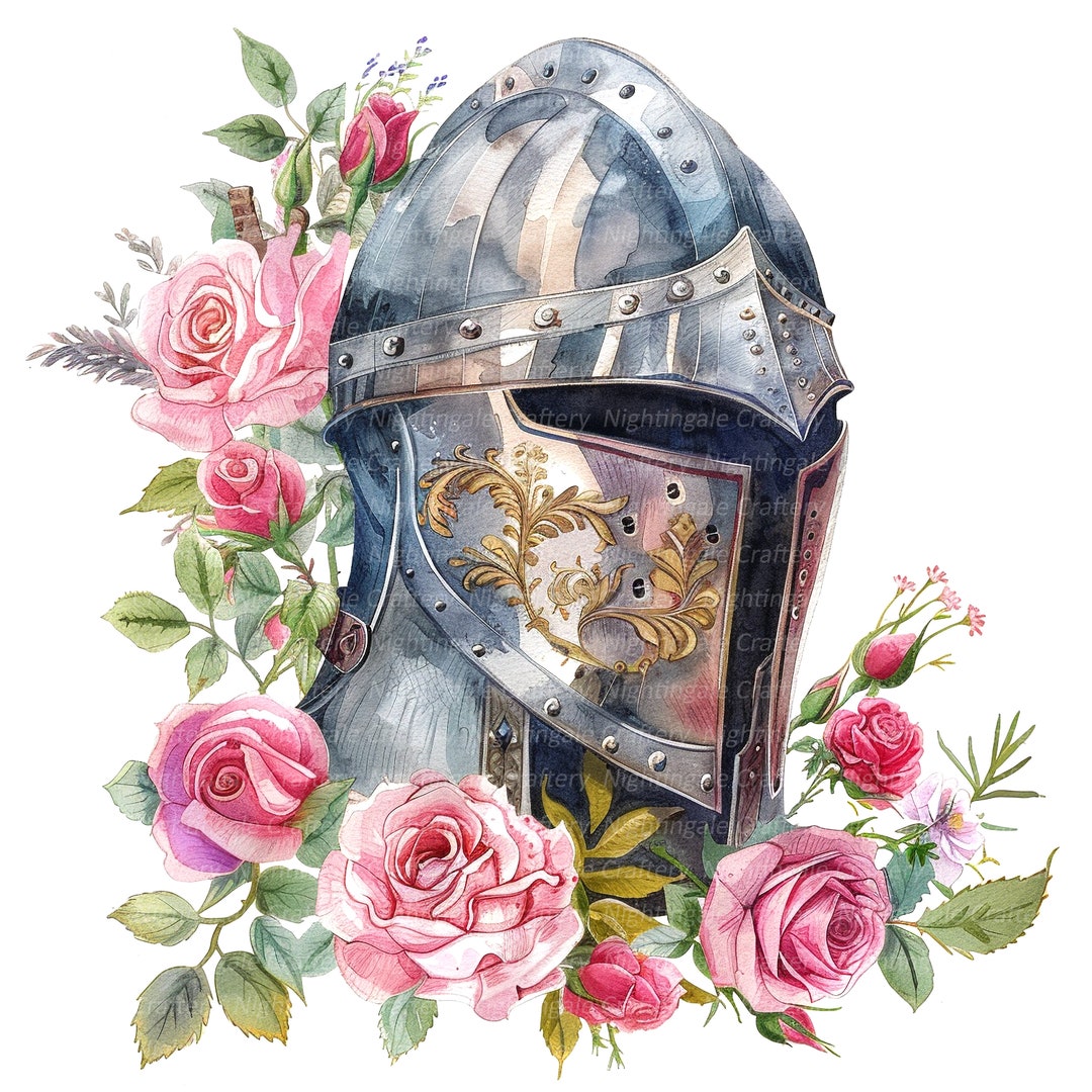 12 Knight Helmet Clipart, Floral Knight Helmet, Printable Watercolor ...