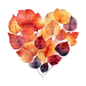 12 Autumn Leaves Heart Clipart, Fall Leaves Heart, Digital Clipart ...