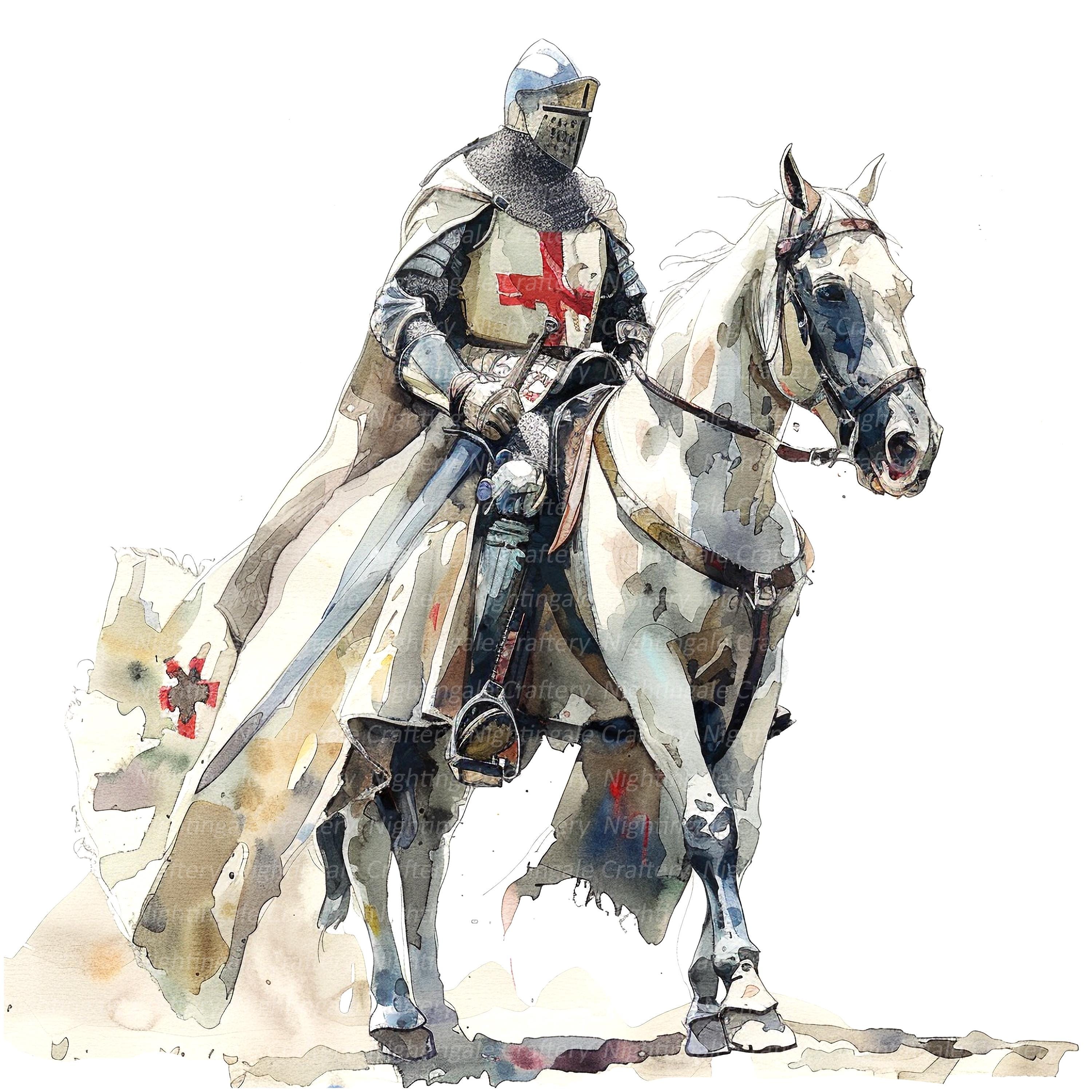 16 Knight Clipart, Knights Templar, Knight Horse, Printable Watercolor ...
