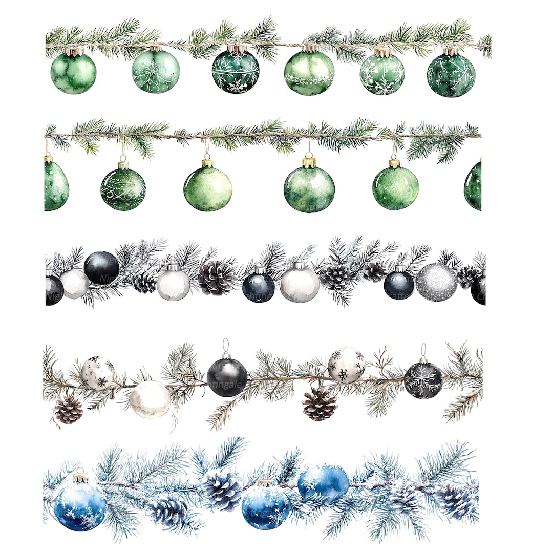 12 Christmas Garland Clipart Set 3, Seamless Border, Printable ...