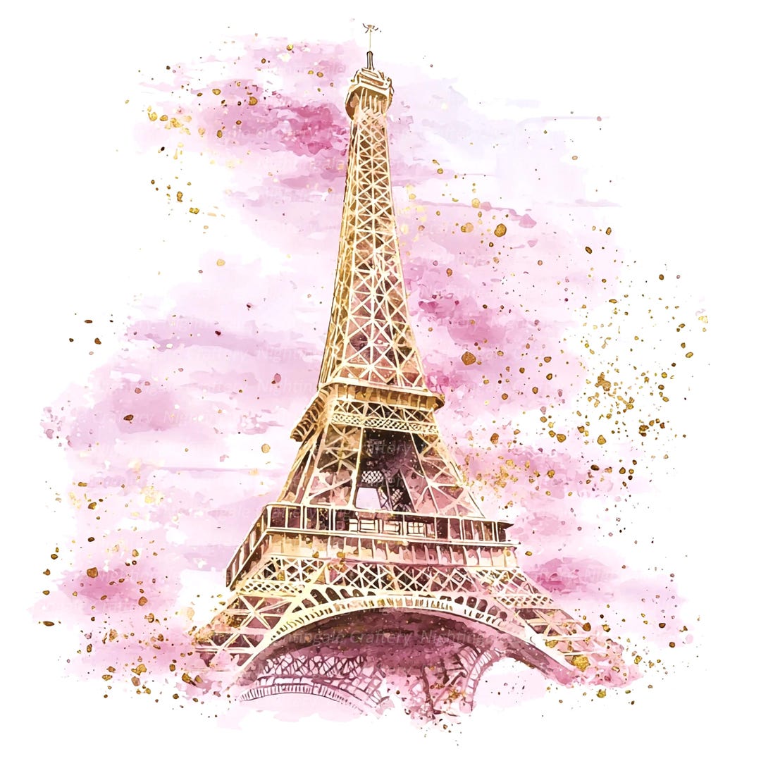 10 Pink Eiffel Tower Clipart, Paris Clipart, Printable Watercolor ...