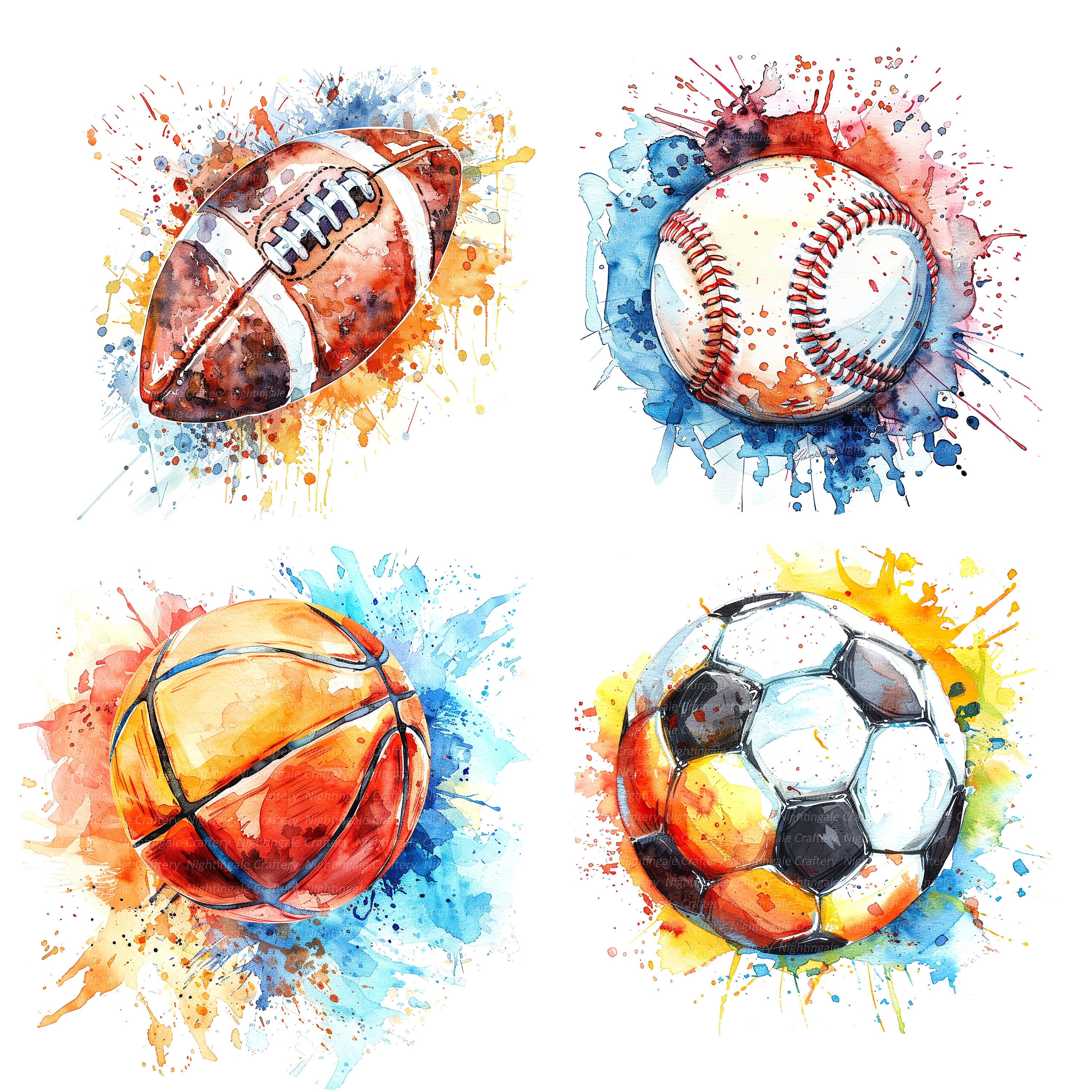 21 Sport Balls Clipart, Soccer, Basketball Clipart, Printable ...