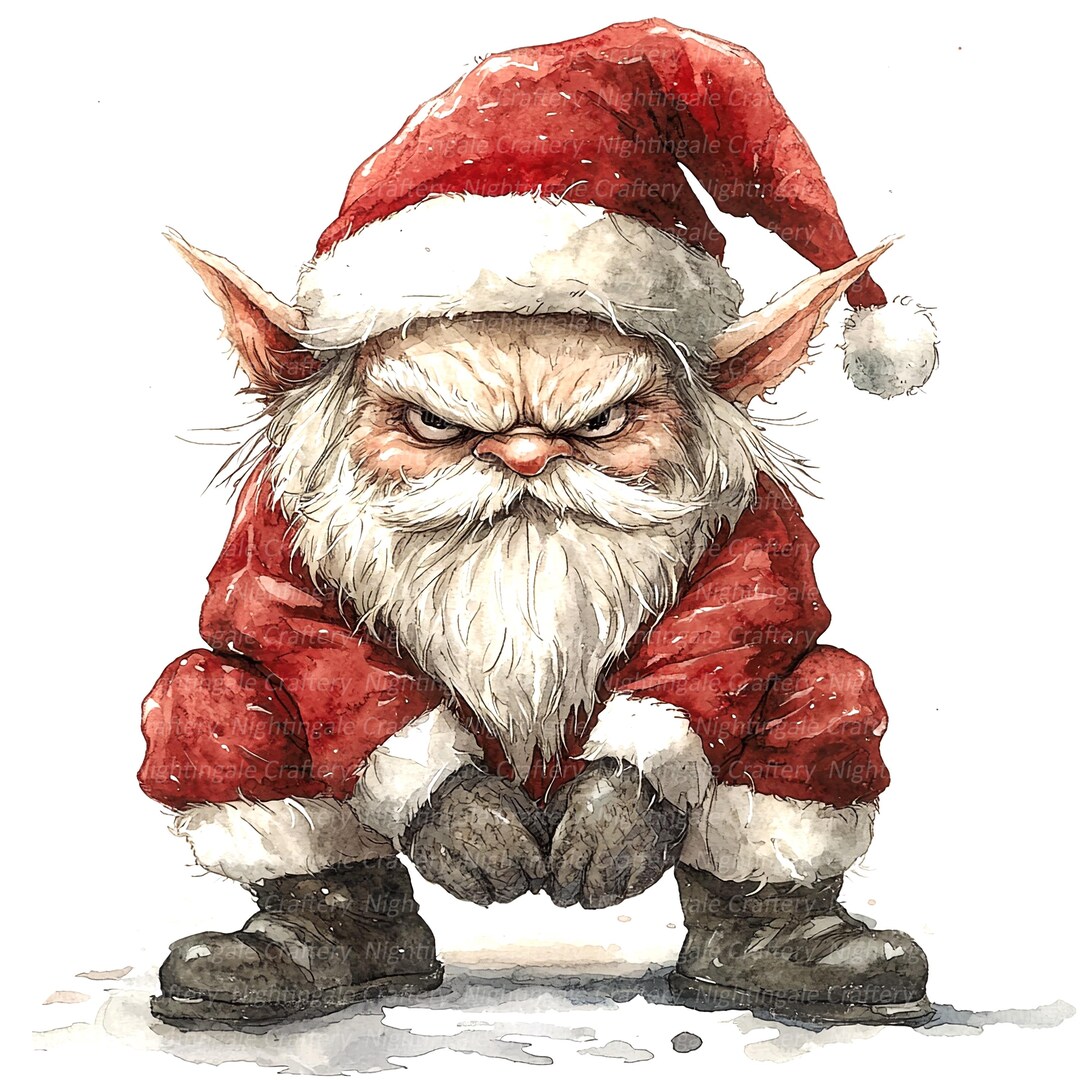 8 Christmas Goblin Clipart, Santa Goblin Grumpy, Printable Watercolor ...