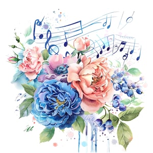 12 Floral Music Notes Clipart Set 2, Music Clipart, Printable ...