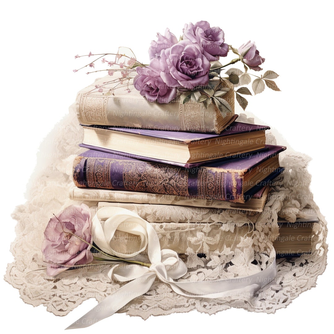 12 Vintage Floral Books Clipart, Shabby Chic, Printable Watercolor ...