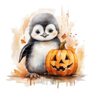 10 Halloween Penguin Clipart, Printable Watercolor Clipart, High ...