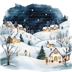 10 Christmas Village Clipart, Christmas Card, Printable Watercolor ...