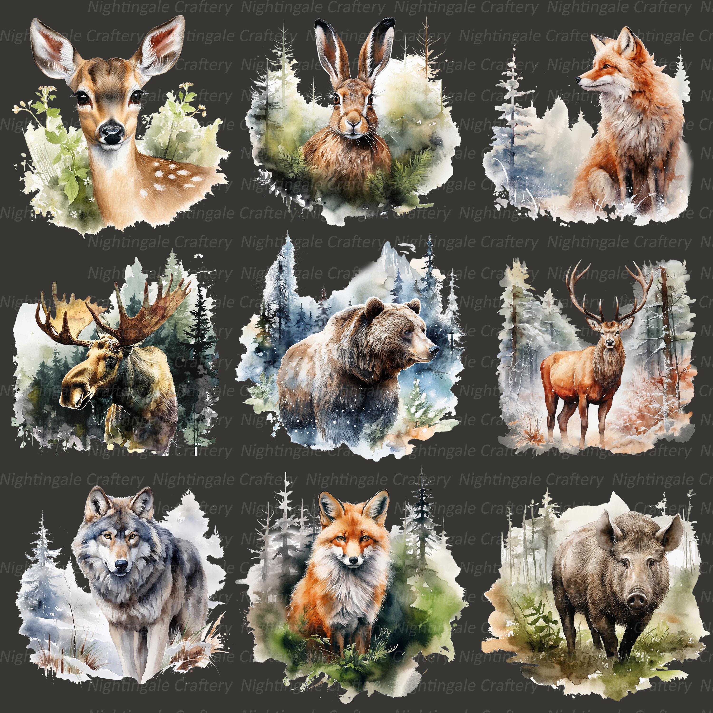 200+ Forest Animals Clipart Pack, 20 Collections, Printable Watercolor ...