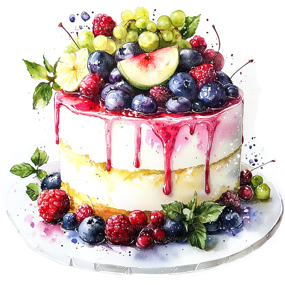 10 Birthday Cake Clipart, Tasty Cake Clipart, Printable Watercolor ...