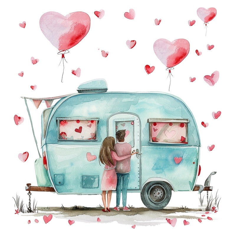 10 Romantic Couple Clipart, Lovers, Trailer, Caravan, Printable ...