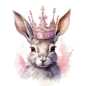 10 Bunny Queen King Clipart, Rabbit With Crone, Printable Watercolor ...