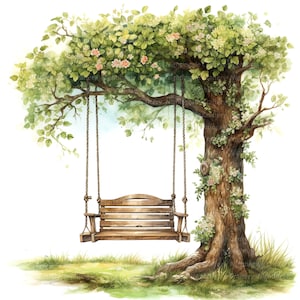 8 Swing in Tree Clipart, Floral Swing, Printable Watercolor Clipart ...