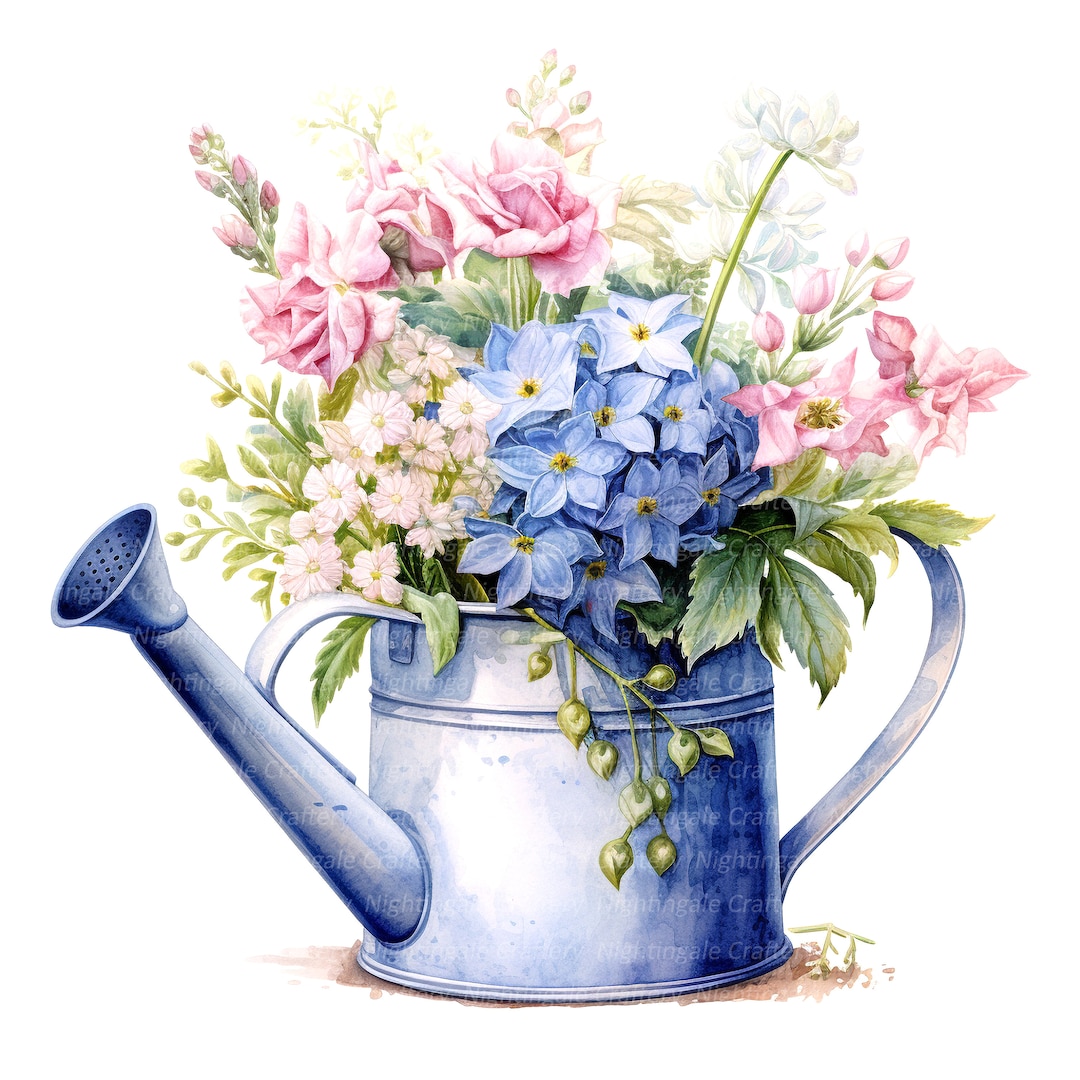 14 Floral Watering Can Clipart, Water Can, Printable Watercolor Clipart ...