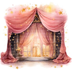 11 Pink Magic Stage Clipart, Princess Stage, Printable Watercolor ...
