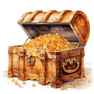 10 Treasure Chest Clipart, Pirate Chest, Printable Watercolor Clipart ...