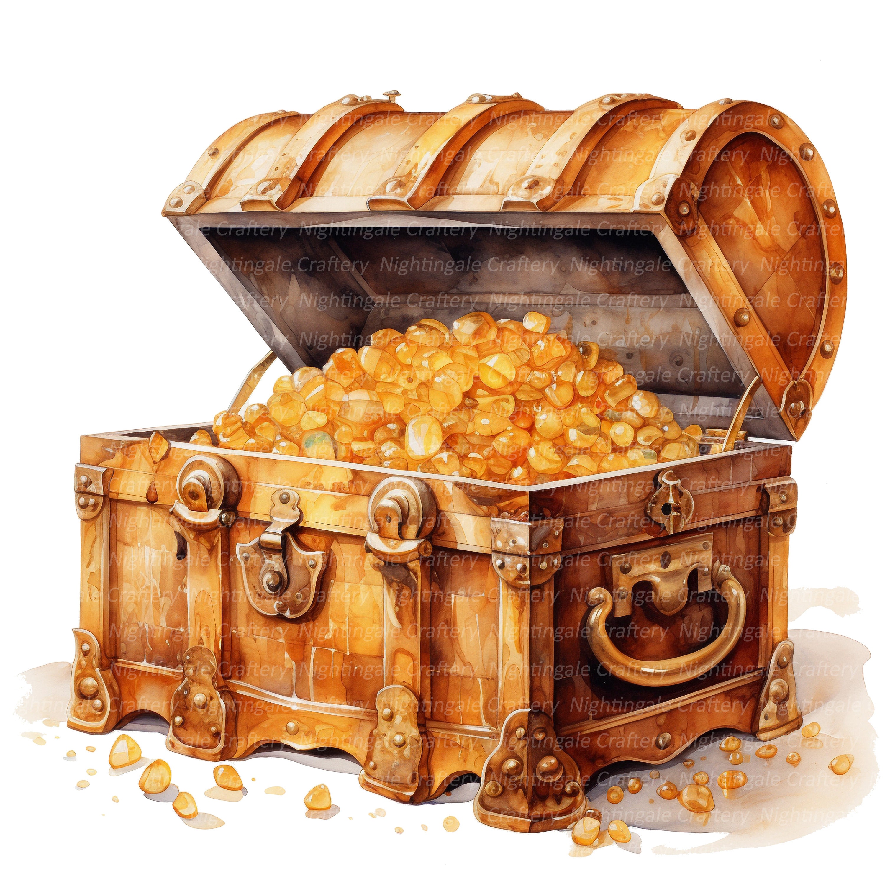 10 Treasure Chest Clipart, Pirate Chest, Printable Watercolor Clipart ...