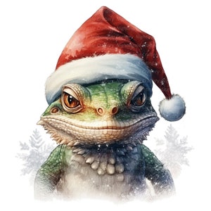 12 Lizard With Santa Hat Clipart, Grumpy Lizard, Printable Watercolor ...