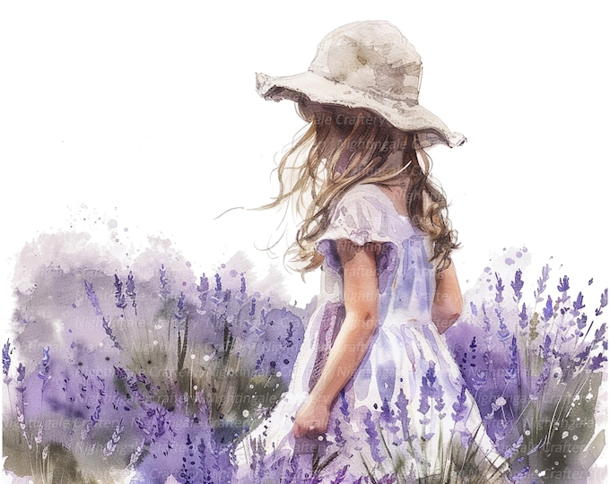 Reading Girl Clipart, Lavender Clipart, Watercolor Girl Clipart ...