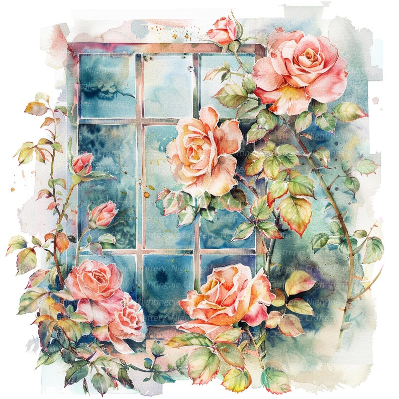 10 Floral Windows Clipart Set 2, Roses Clipart, Floral Wall, Printable ...