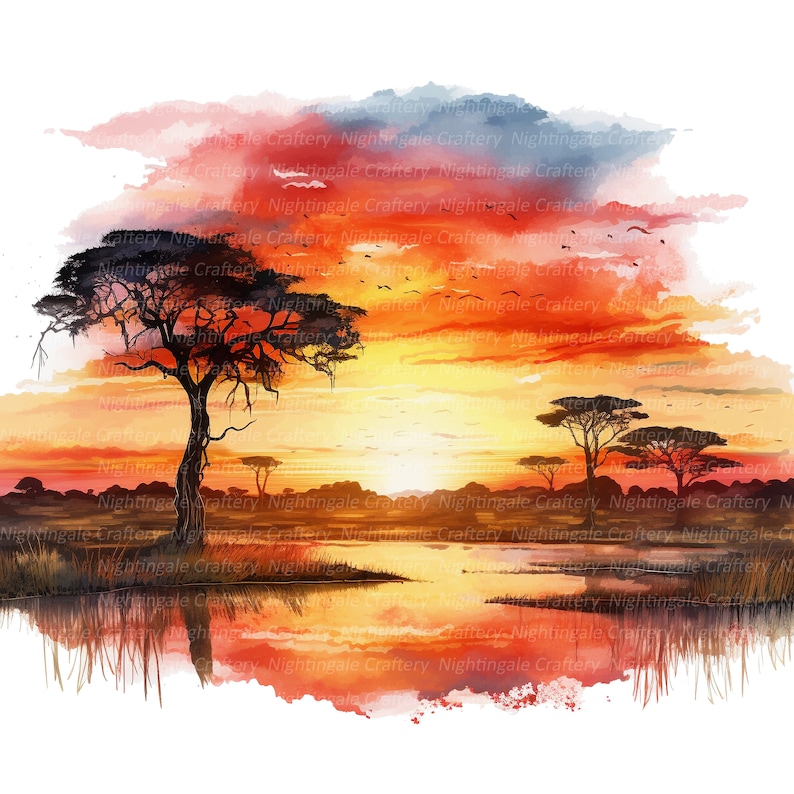 8 Sunset Over Desert Clipart Africa Sunset Clipart Printable - Etsy