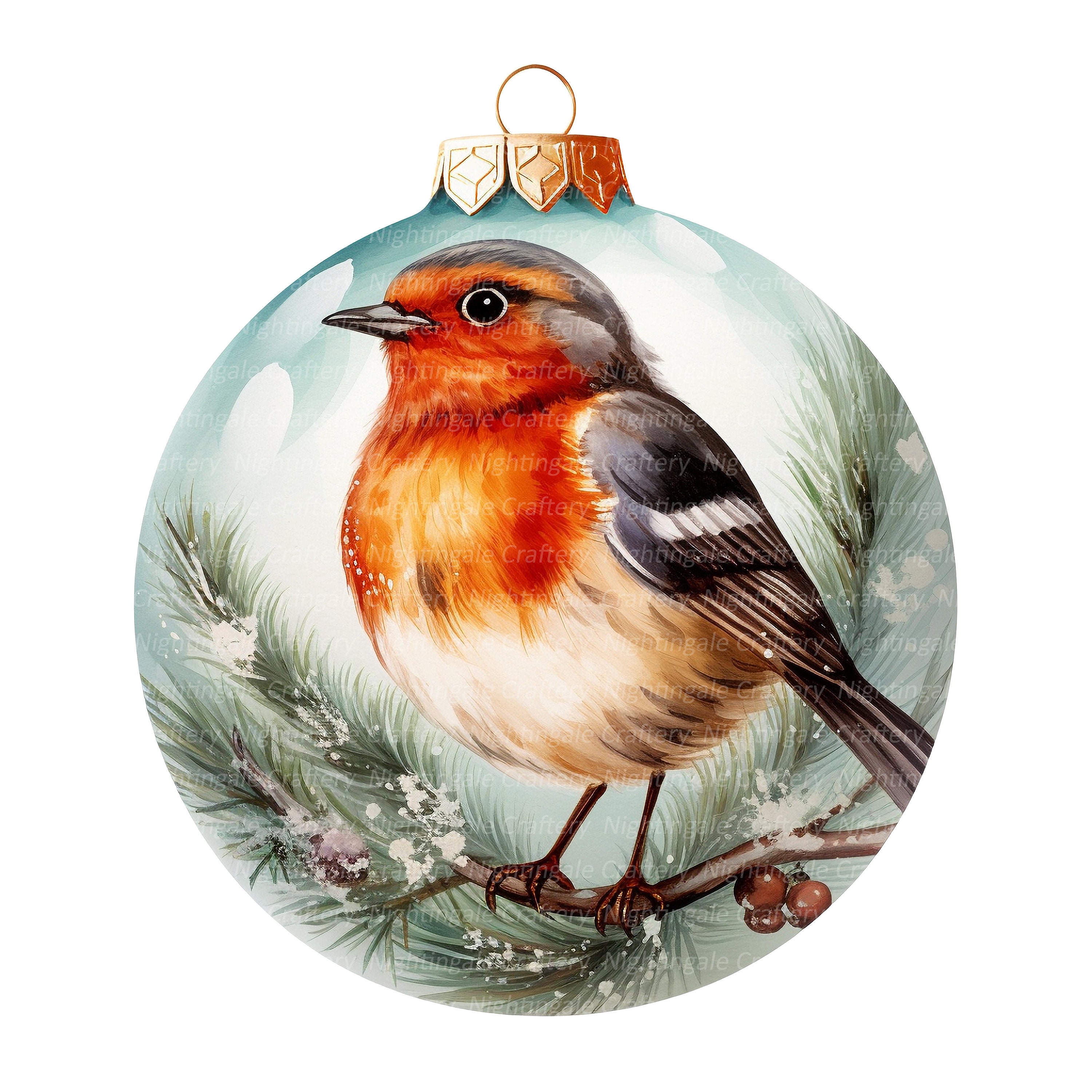10 Vintage Christmas Robin Bauble Clipart, Printable Watercolor Clipart ...