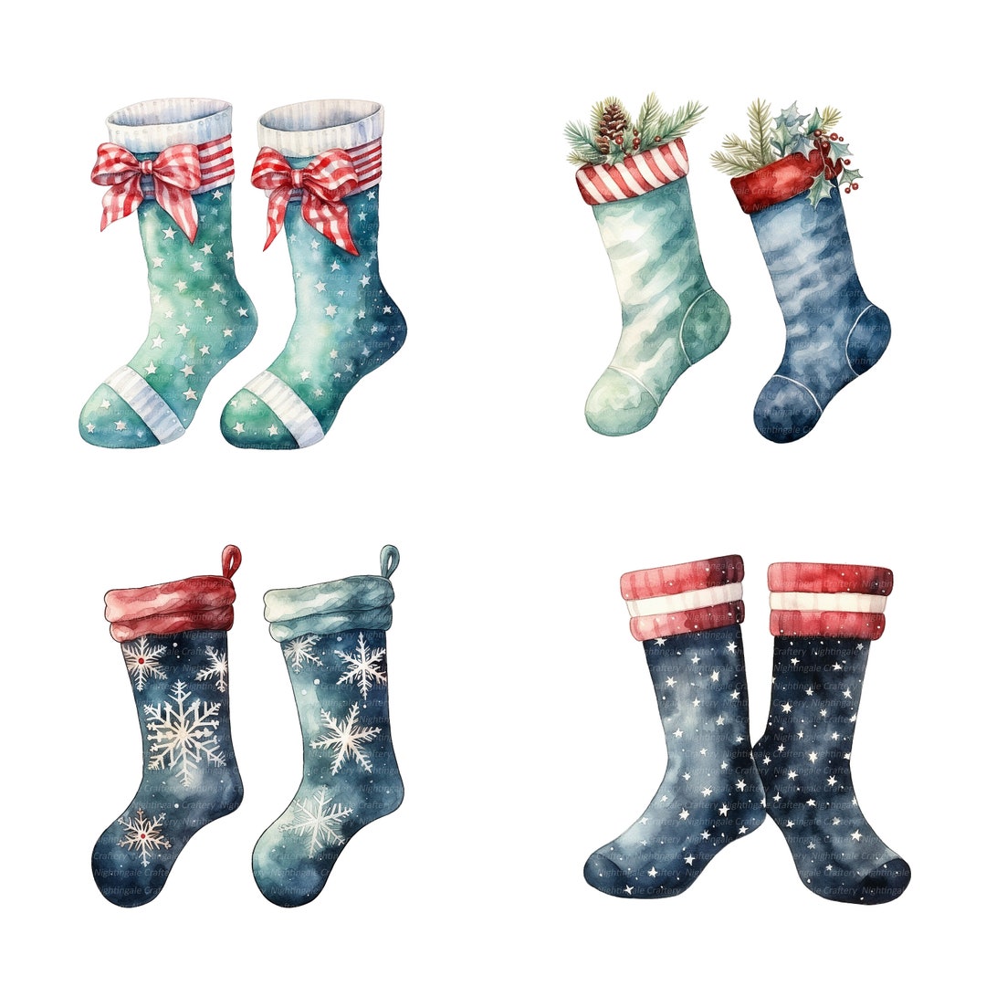 20 Christmas Socks Clipart, Christmas Clipart, Printable Watercolor ...