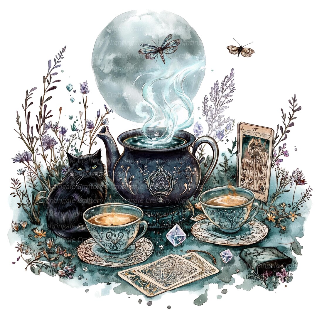 14 Mystical Witch Tea Ritual, Tea Cup Clipart, Printable Watercolor ...