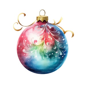 12 Vintage Christmas Coloured Bauble Clipart 2, Printable Watercolor ...