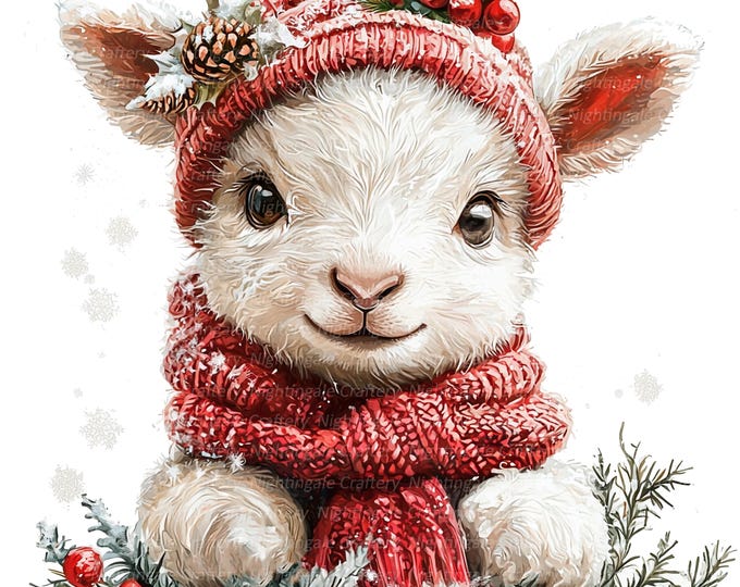 21 Cute Christmas Lamb Clipart, Sheep Clipart, Christmas Card,printable ...