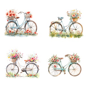 16 Vintage Floral Bicycle Clipart, Shabby Chic, Printable Watercolor ...