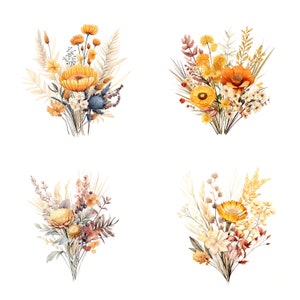 16 Autumn Flowers Clipart, Boho Flowers Clipart, Printable Watercolor ...