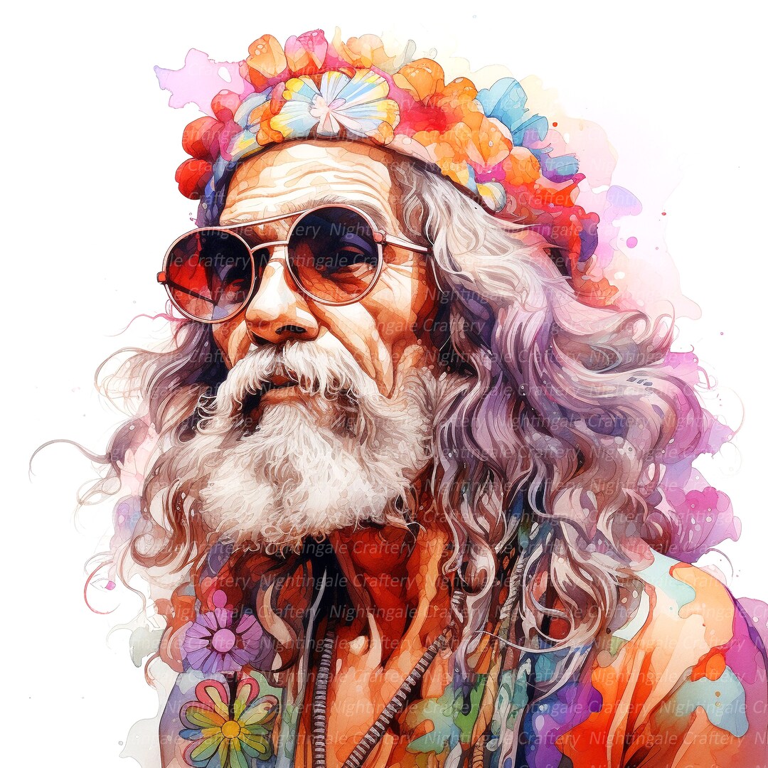 12 Cool Hippie Clipart, Psychedelic Clipart, Printable Watercolor ...