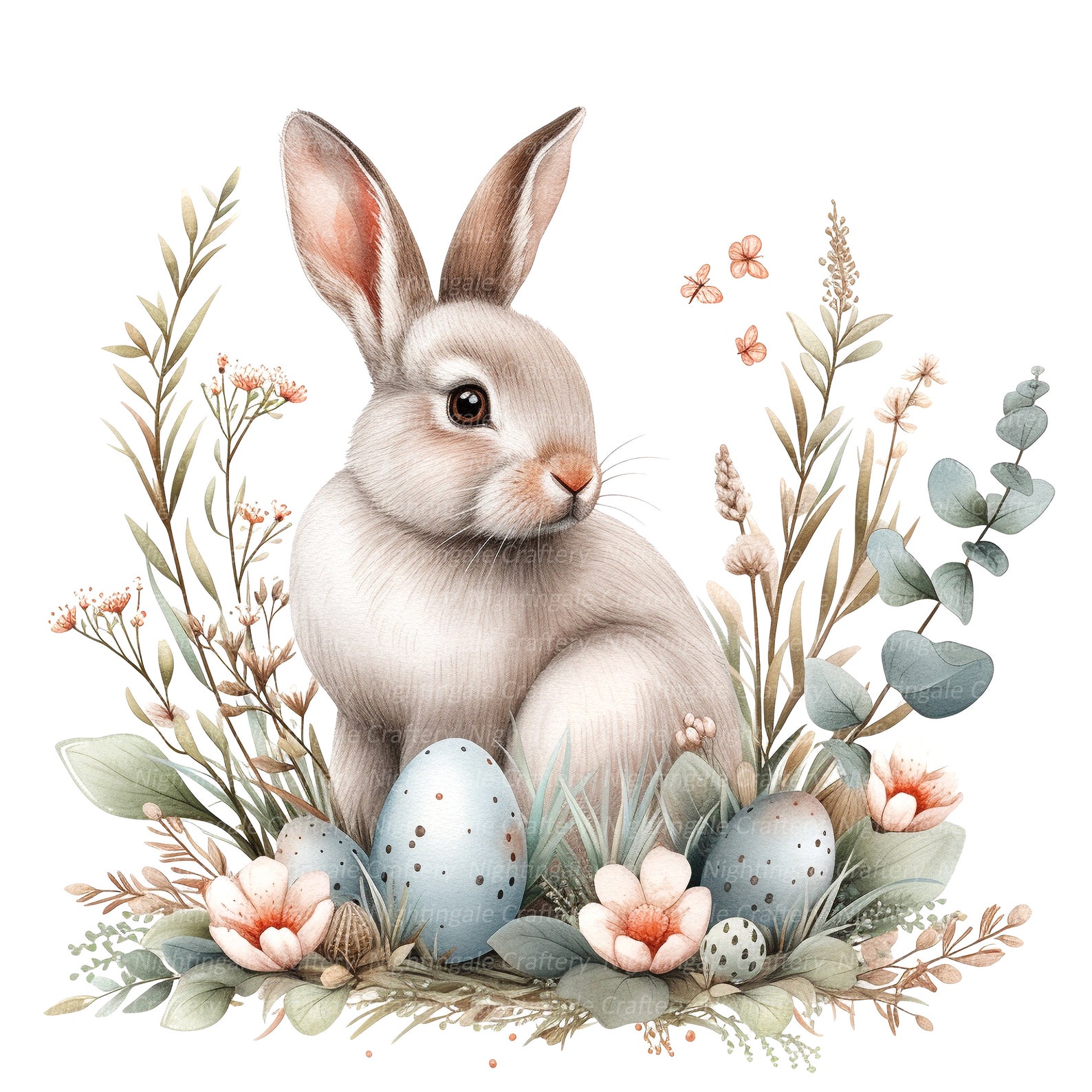 9 Easter Bunny Clipart Set 2, Rabbit Clipart, Printable Watercolor ...