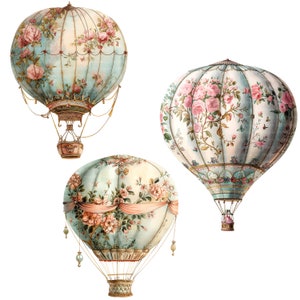 14 Hot Air Balloon Clipart, Victorian Vintage Balloon, Printable ...