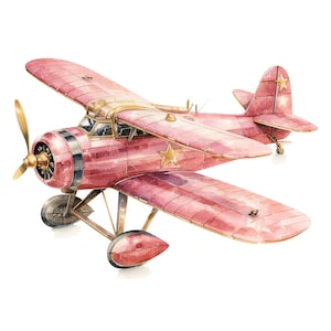 8 Pink Vintage Plane Clipart, Luxury Plane, Printable Watercolor ...