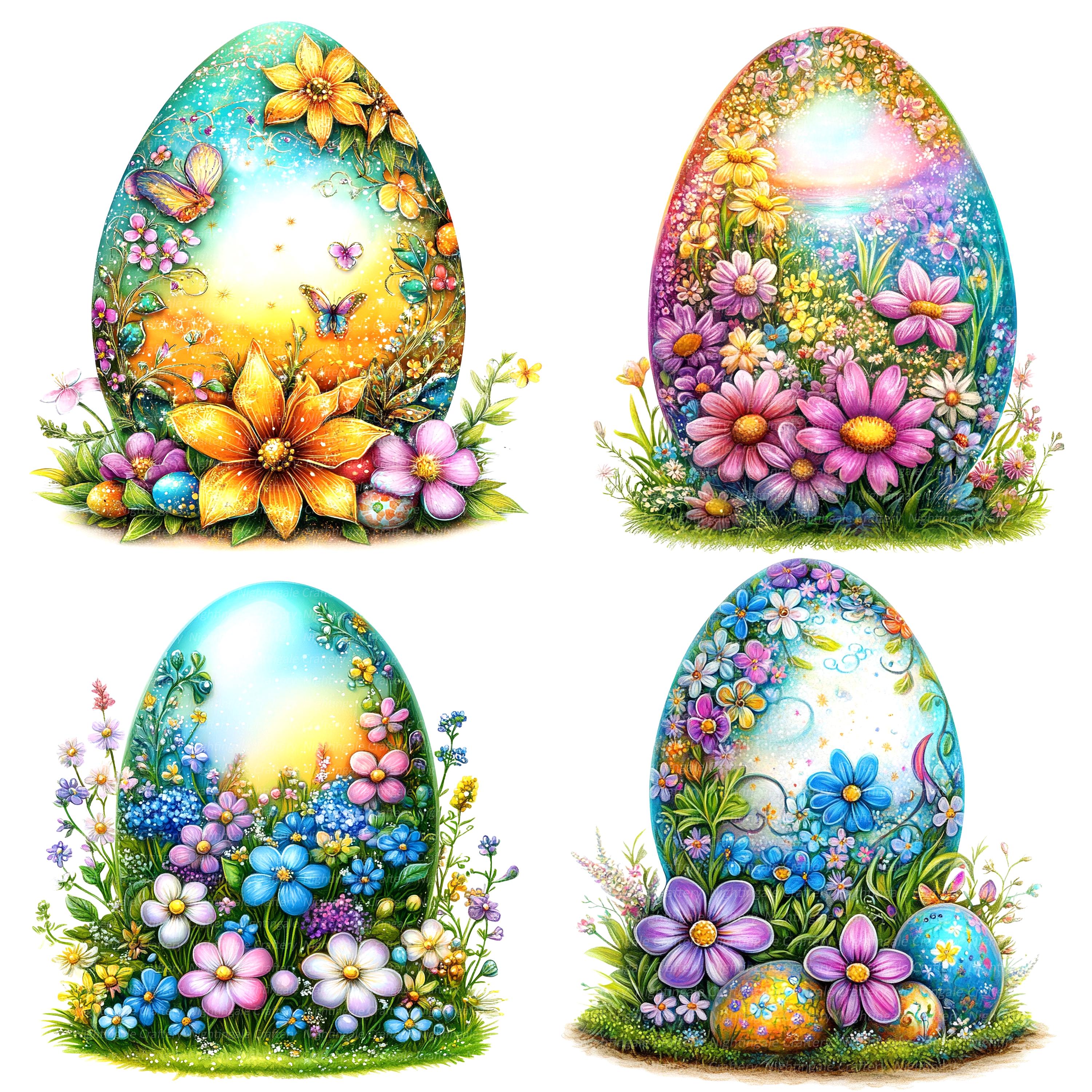 14 Floral Easter Egg Clipart, Easter Clipart, Printable Illustration ...