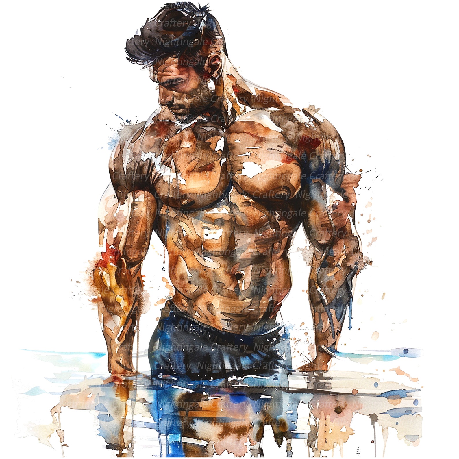 18 Man Fitness Clipart, Bodybuilder Clipart, Printable Watercolor ...