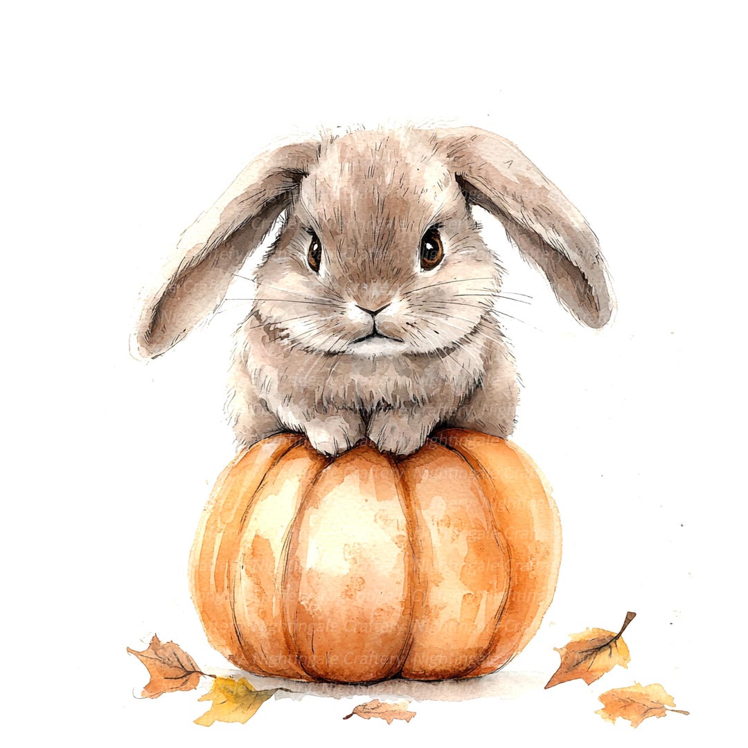 10 Bunny and Pumpkin Clipart, Halloween Bunny, Printable Watercolor ...