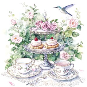 13 Rose Garden Tea Party, Tea Party Clipart, Printable Watercolor ...