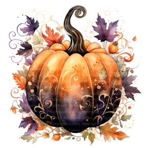 12 Dark Boho Pumpkin Clipart, Halloween, Printable Watercolor Clipart ...