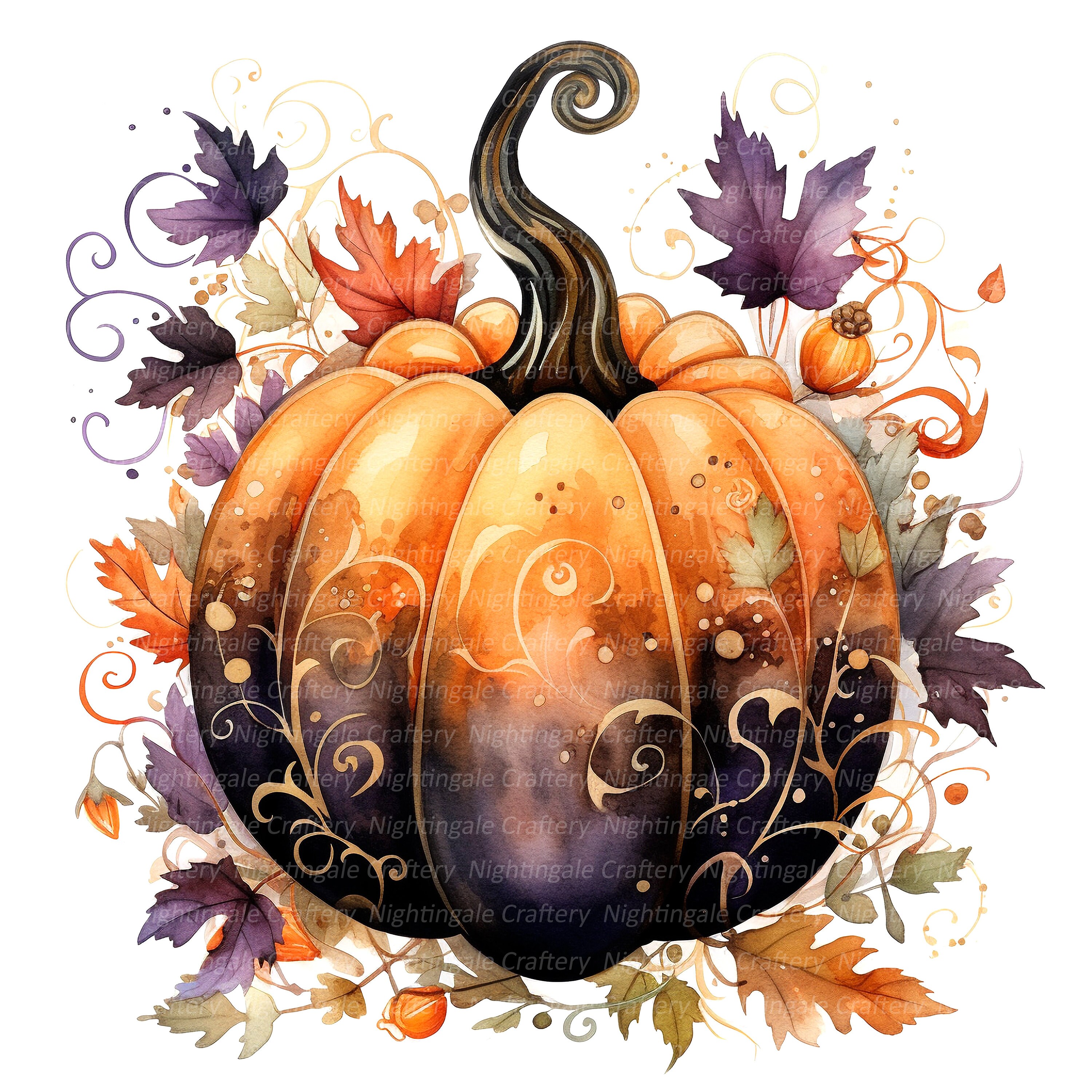 12 Dark Boho Pumpkin Clipart, Halloween, Printable Watercolor Clipart ...