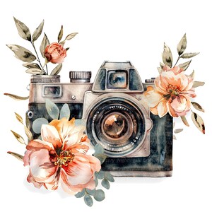 10 Vintage Floral Camera Clipart Set 2, Photo, Printable Watercolor ...
