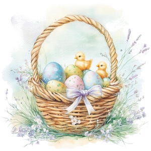 11 Easter Basket Clipart, Easter Chicks Clipart, Printable Watercolor ...