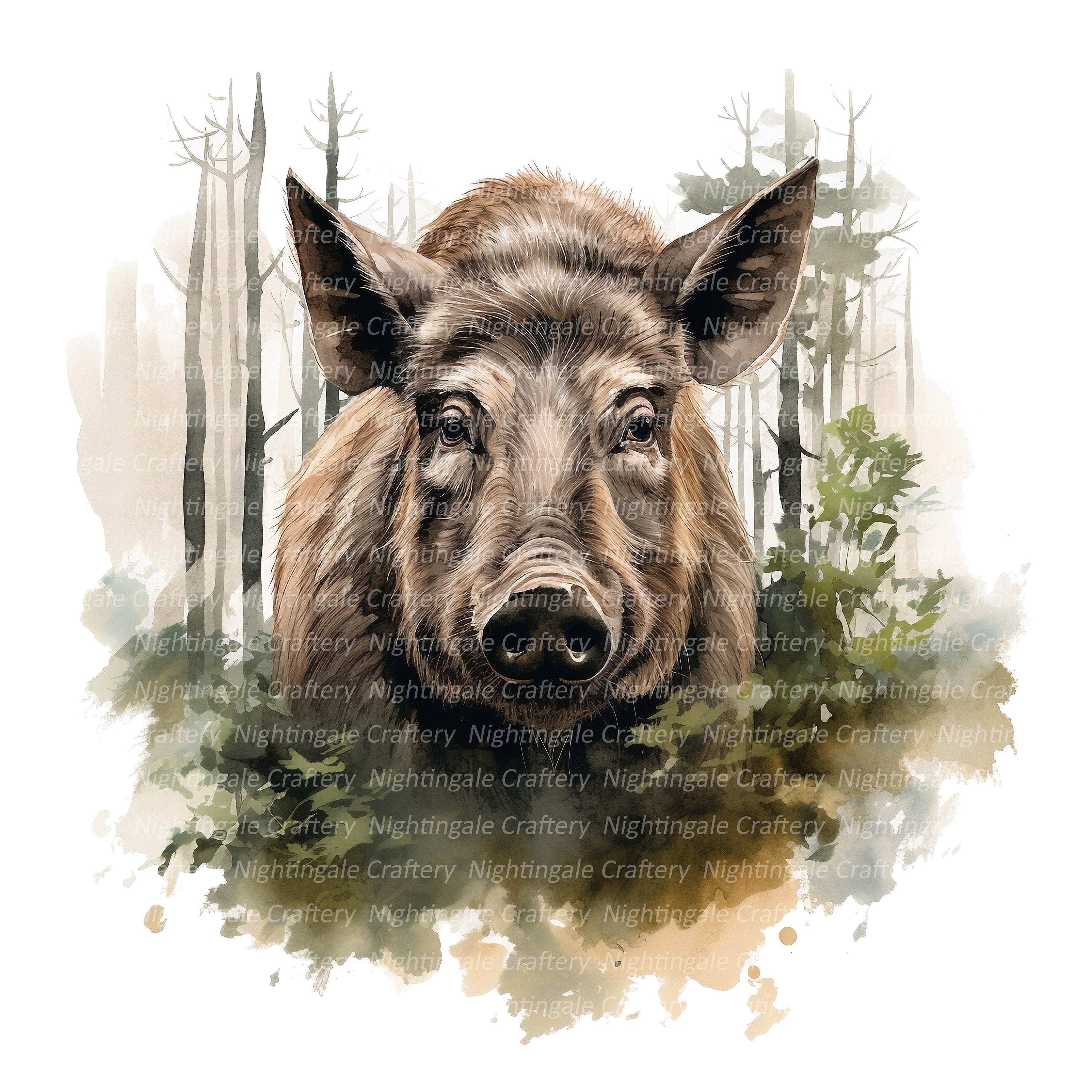 Wild Boar in Forest Clipart Printable Watercolor Clipart 10 - Etsy