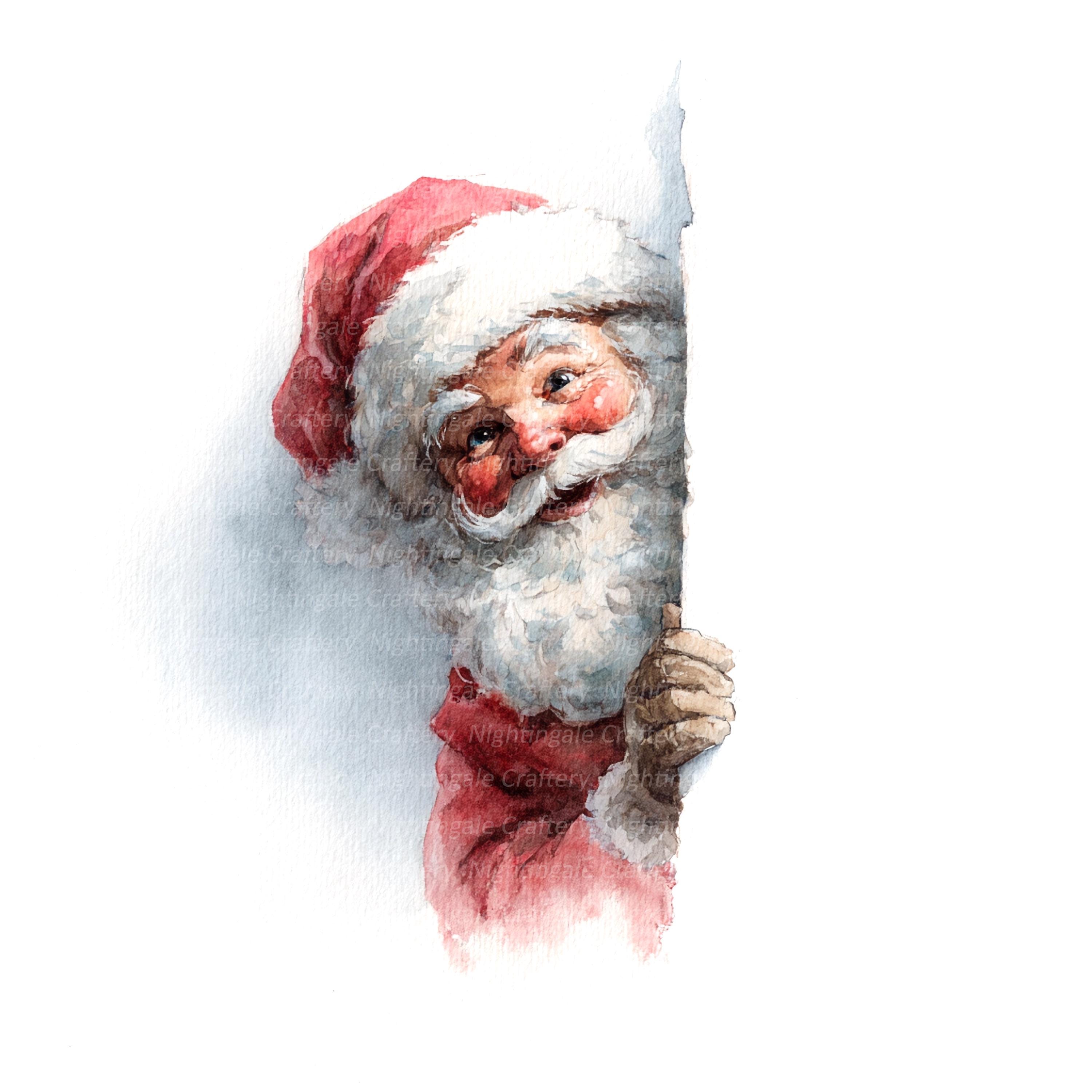 10 Peeking Santa Clipart, Christmas Clipart, Printable Watercolor ...