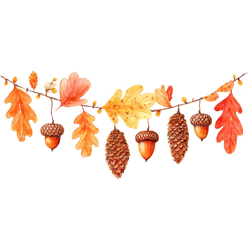 13 Autumn Bunting Clipart, Fall Leaves Garland Clipart, Printable ...