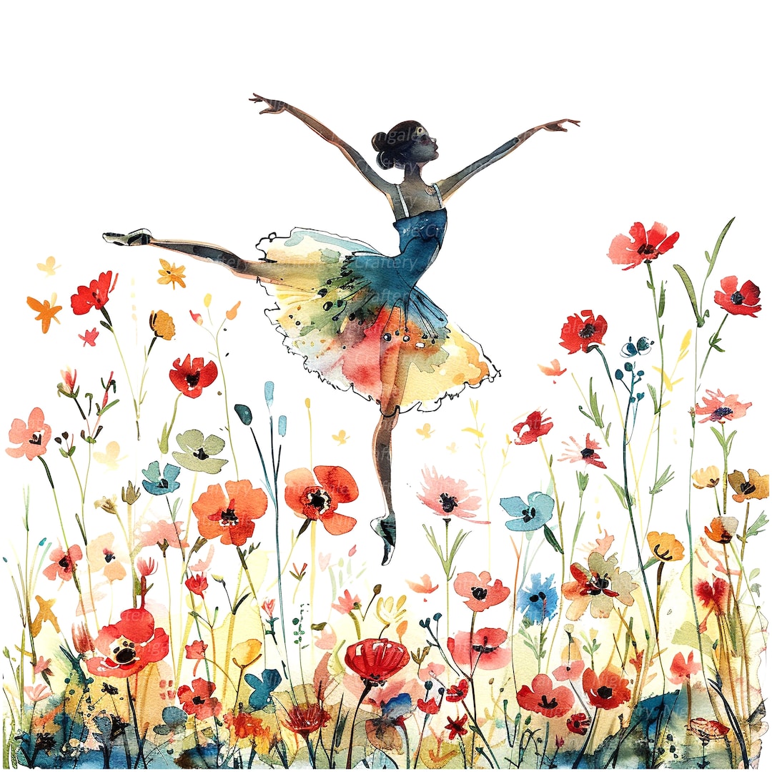 9 Floral Ballerina Clipart, Ballerina in Flowers, Printable Watercolor ...