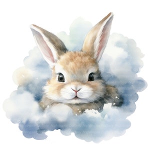 10 Bunny in Clouds Clipart, in Memoriam, Printable Watercolor Clipart ...