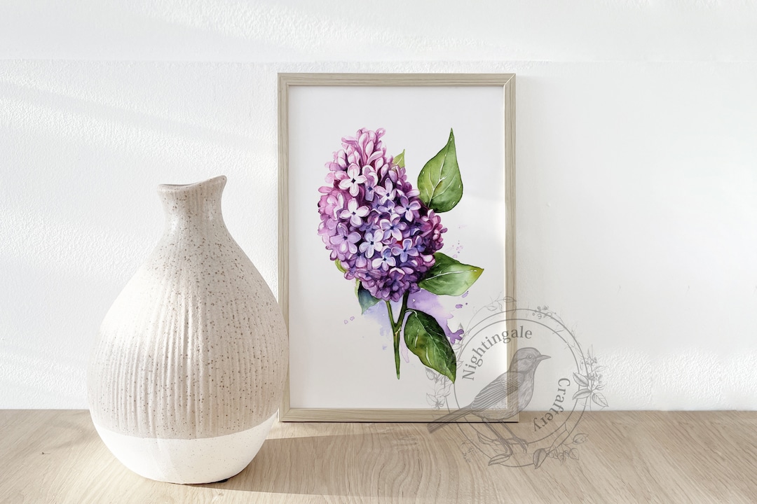 Purple Lilac Printable, Purple Lilac Digital Print, Lilac Watercolor ...