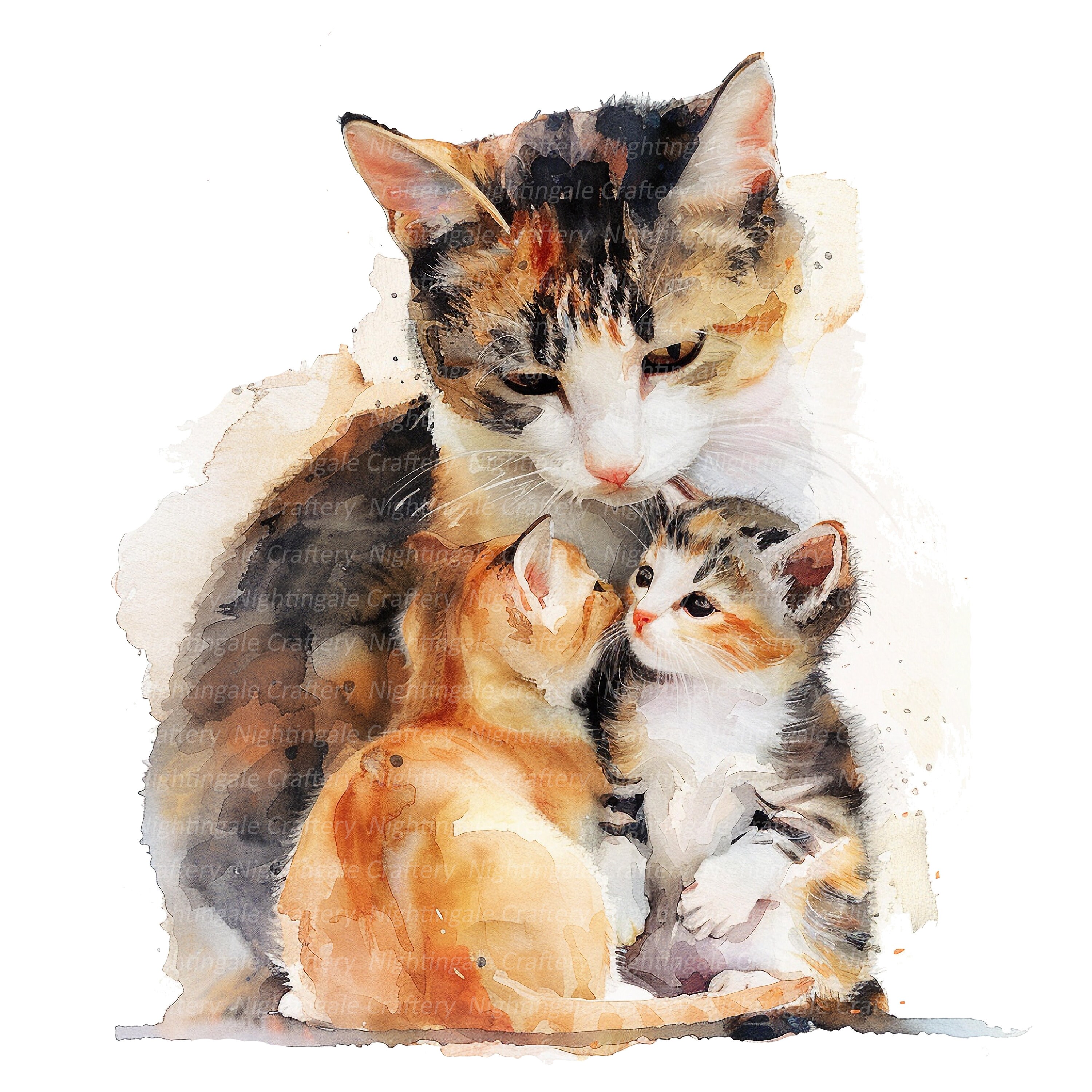 10 Cat and Kitten Clipart, Kitten Love Clipart, Printable Watercolor ...